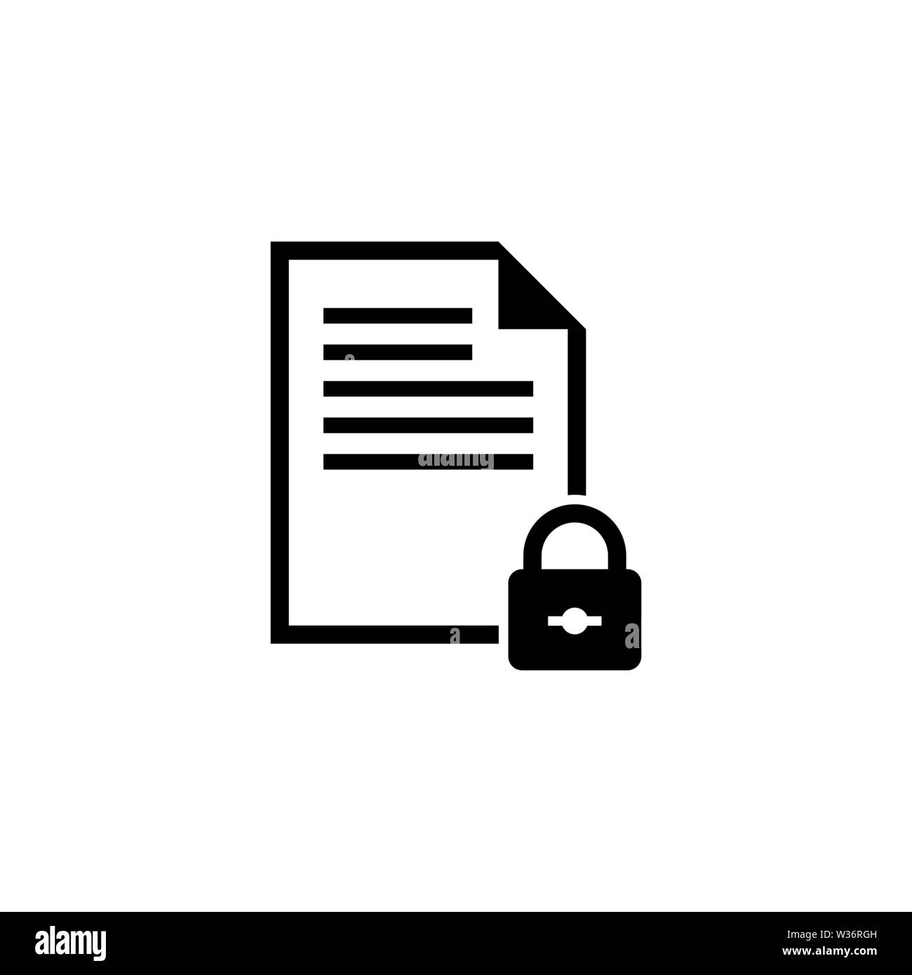 Locked Document. Flat Vector Icon illustration. Simple black symbol on ...