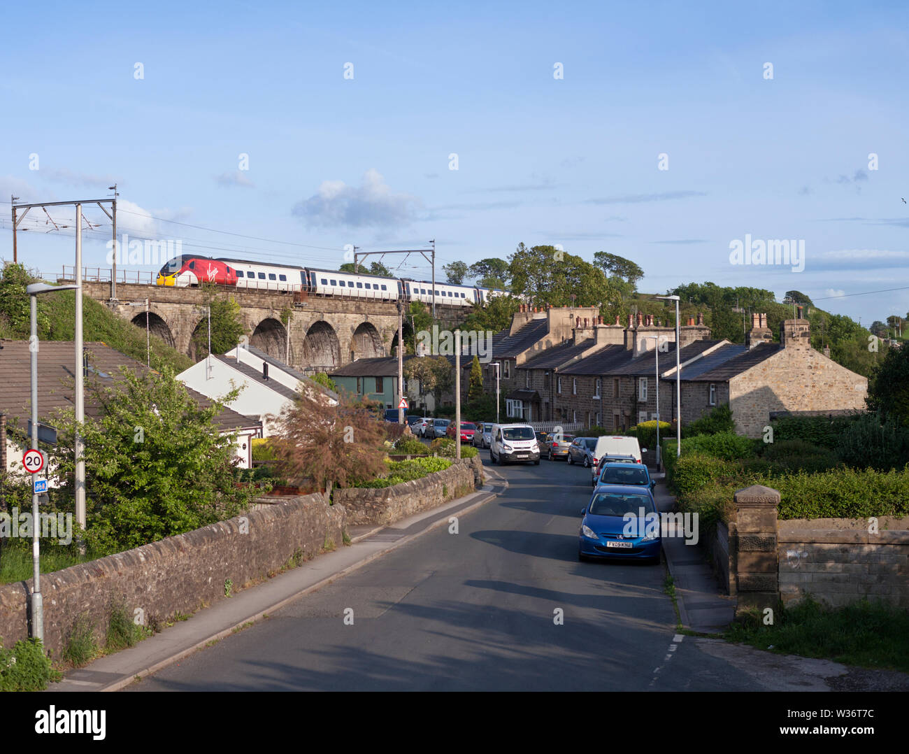 Virgin trains class 390 pendolono train crossing Galgate viaduct on the ...