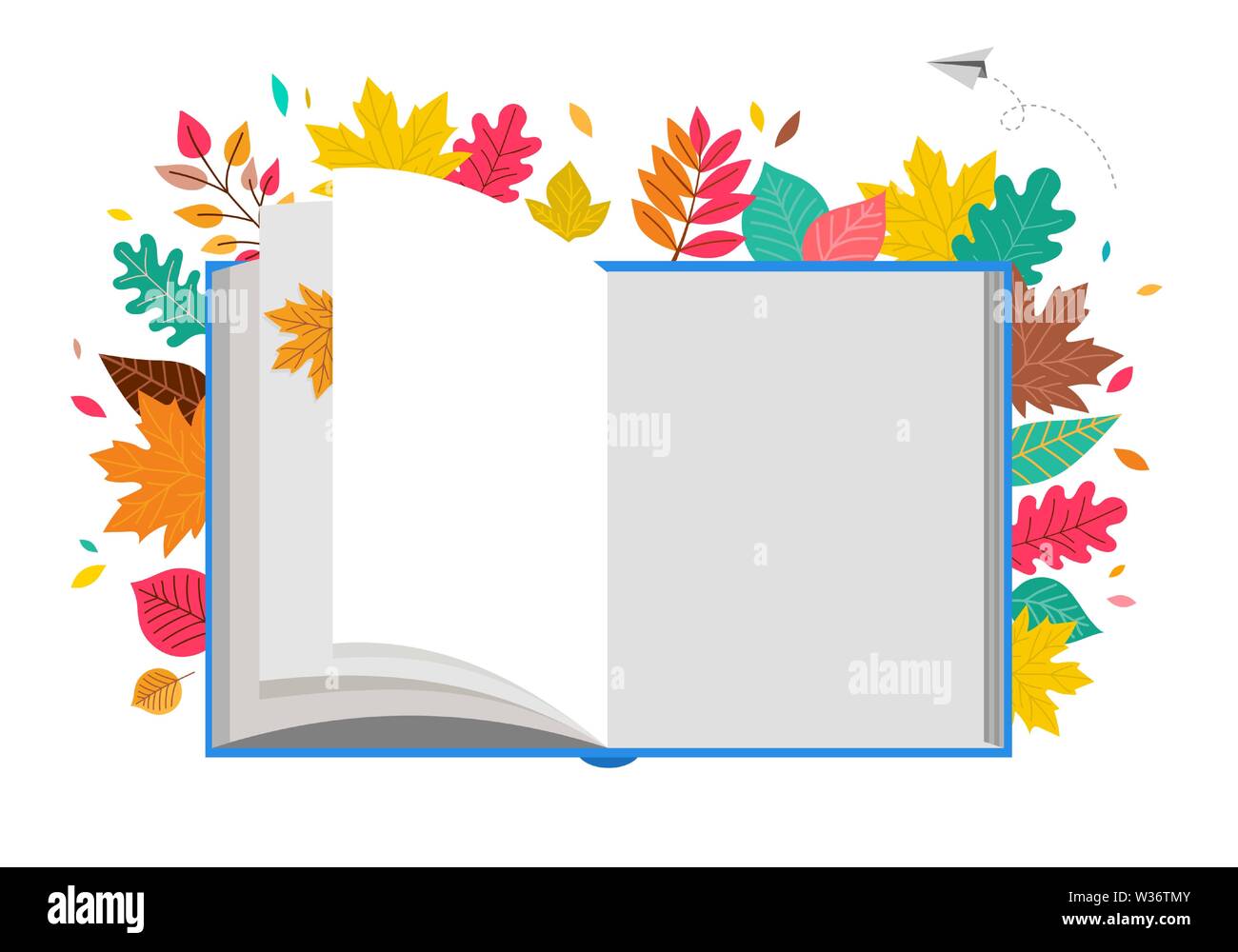 Back to school scene with big book and autumn, fall leaves. College ...