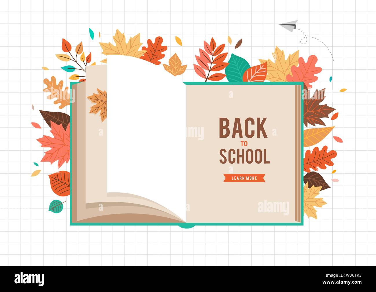 Back to school scene with big book and autumn, fall leaves. College ...