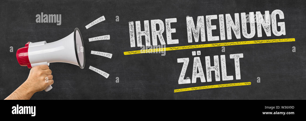 A man holding a megaphone - Your opinion matters - Ihre Meinung zaehlt ...