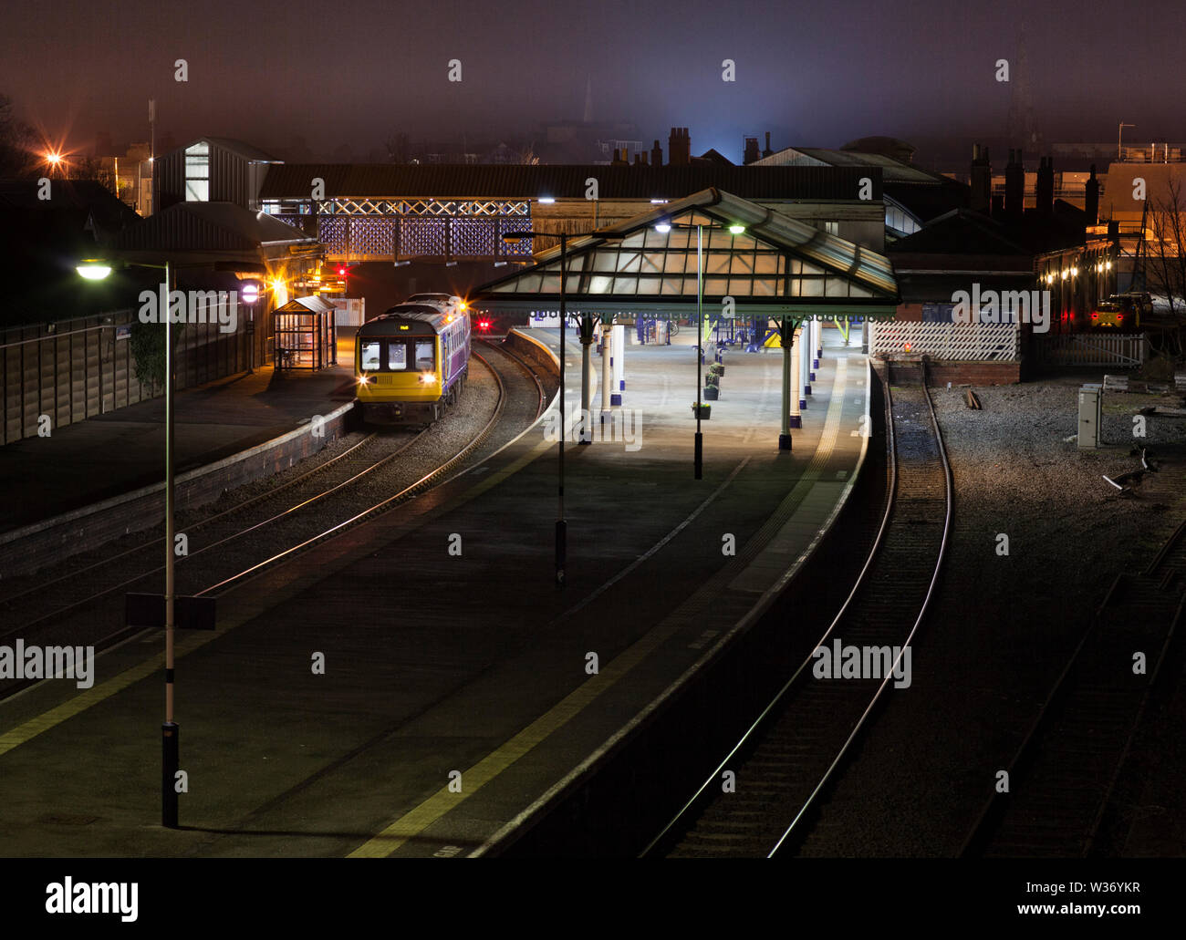 Arriva Northern Rail class 142 pacer train at Bridlington railway station waiting to depart on a ...