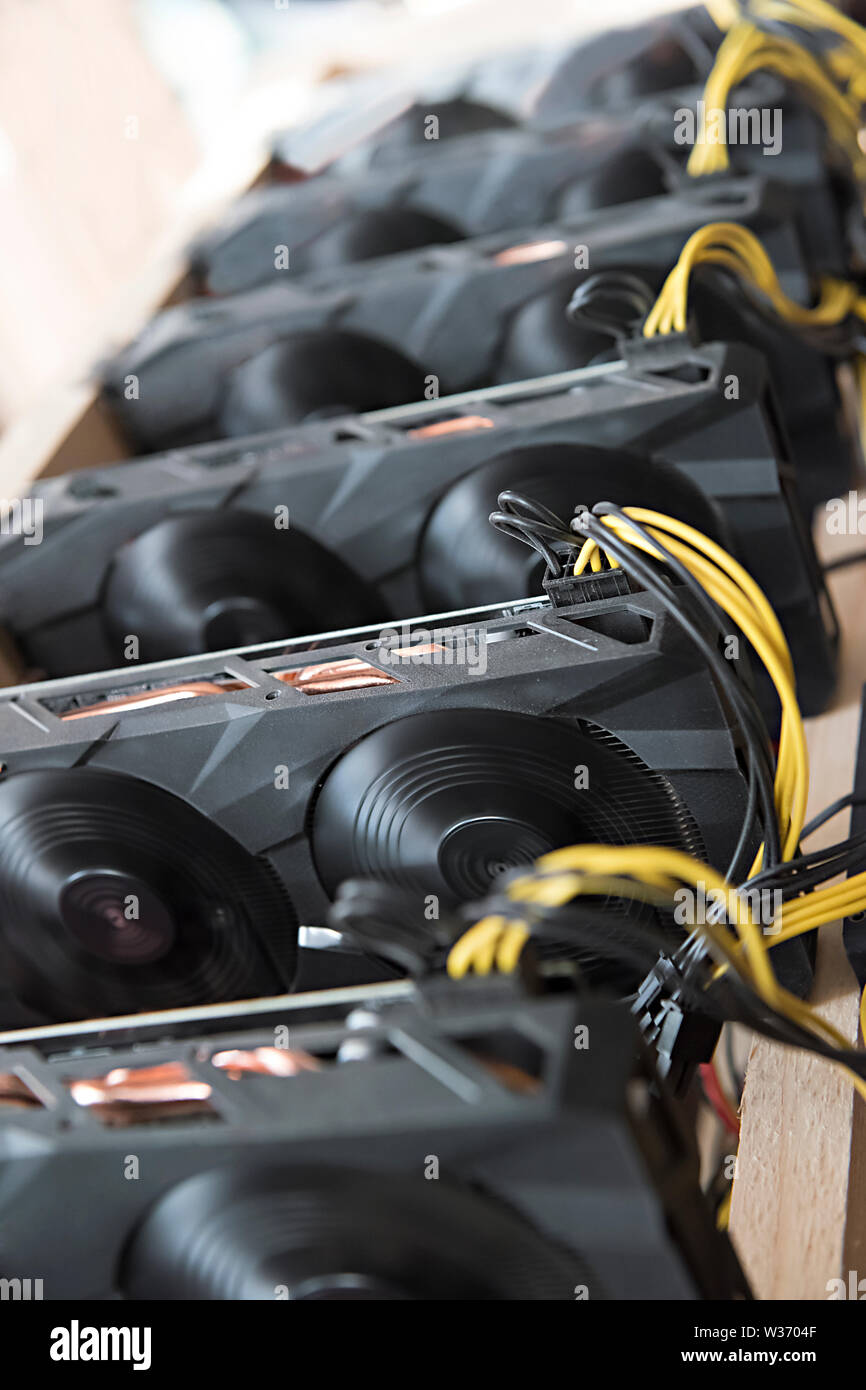 farm for mining crypto currency on video cards Stock Photo - Alamy