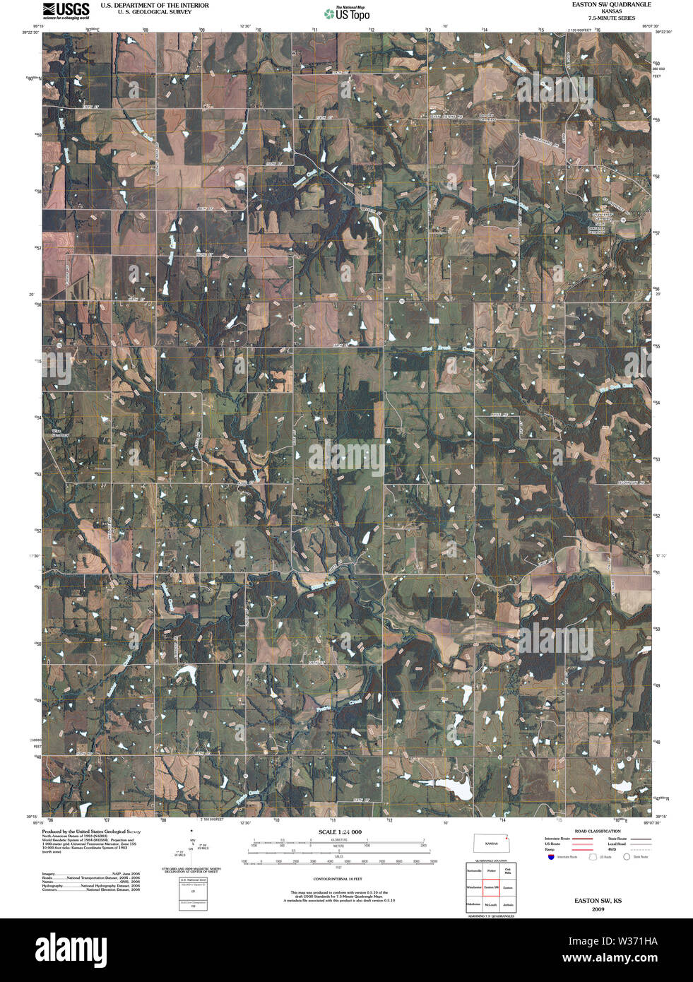 USGS TOPO Map Kansas KS Easton SW 20091101 TM Restoration Stock Photo ...