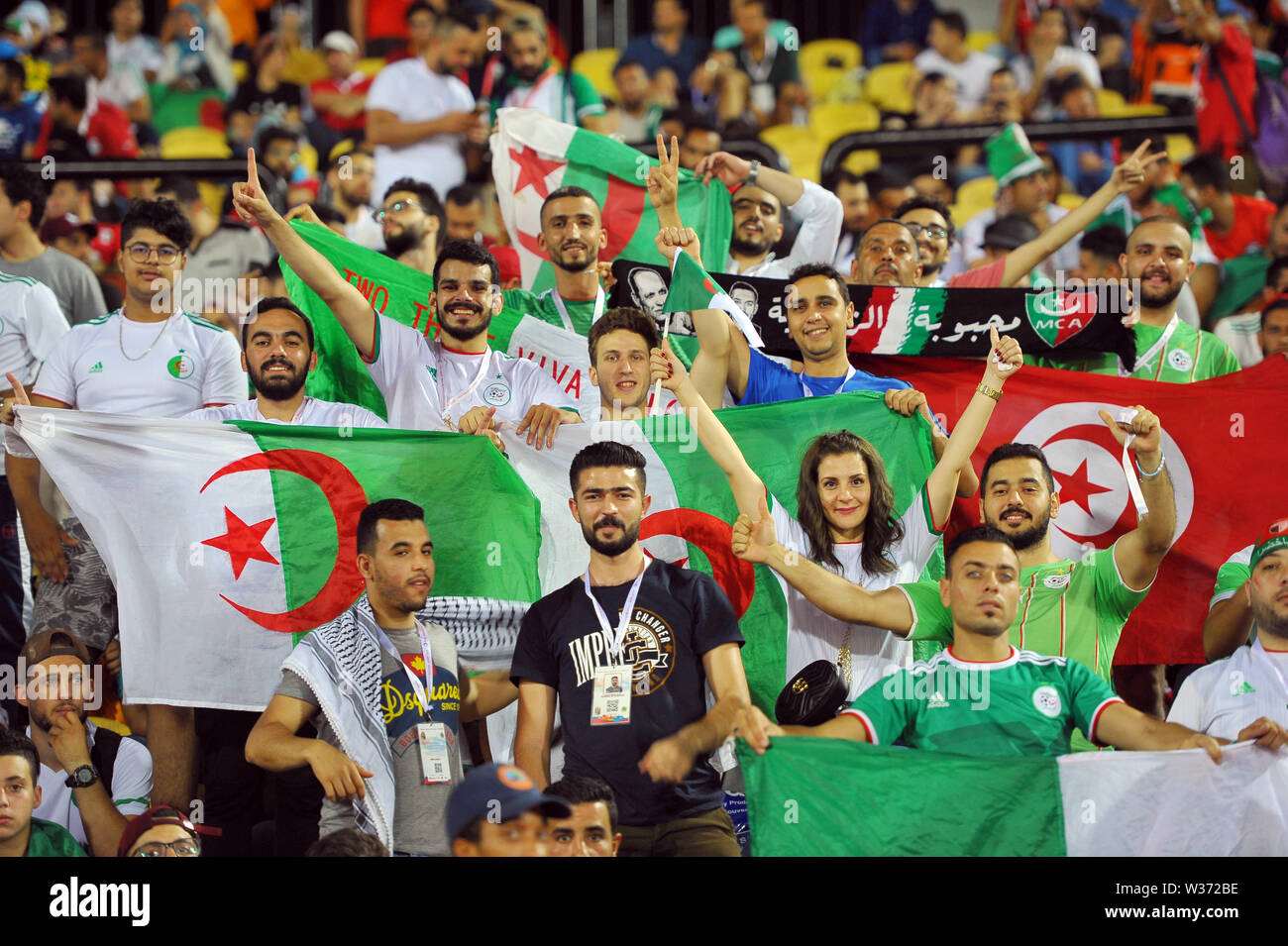 Cairo, Egypt. 1st July, 2019. Algerian fans during during the match ...