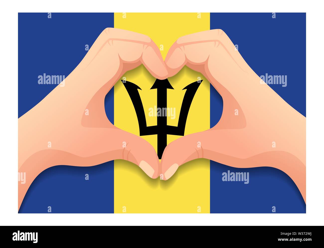 Barbados flag and hand heart shape. Patriotic background. National flag ...