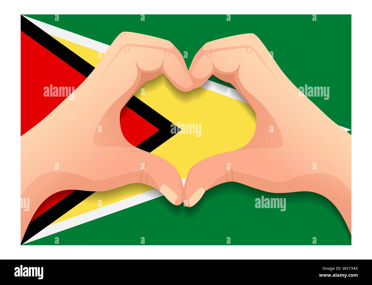 Guyana flag and hand heart shape. Patriotic background. National flag of Guyana illustration ...