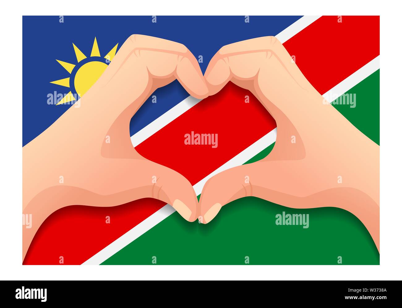 Namibia flag and hand heart shape. Patriotic background. National flag ...