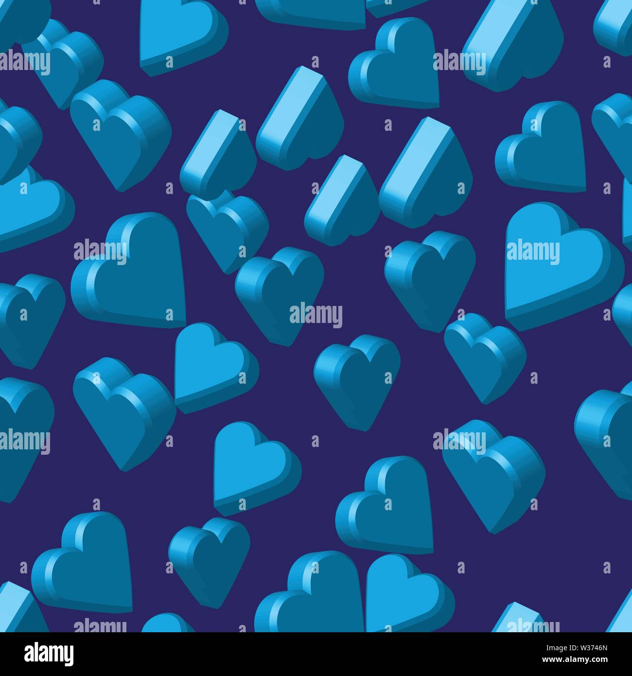 Blue Hearts Seamless Pattern, 3D Illustration Stock Vector Image & Art ...