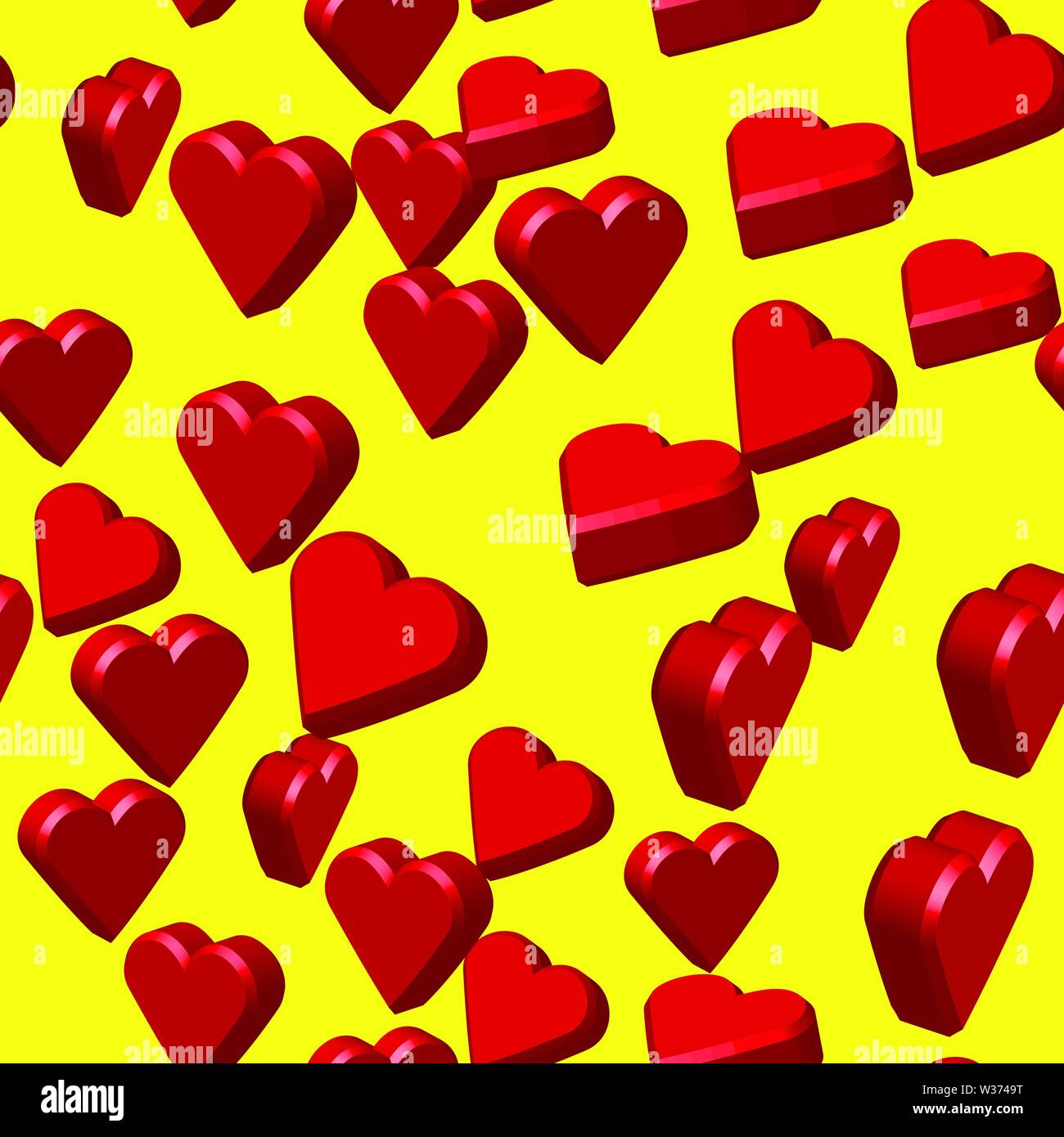 Red Color Hearts Seamless Pattern, 3D Illustration Stock Vector Image ...