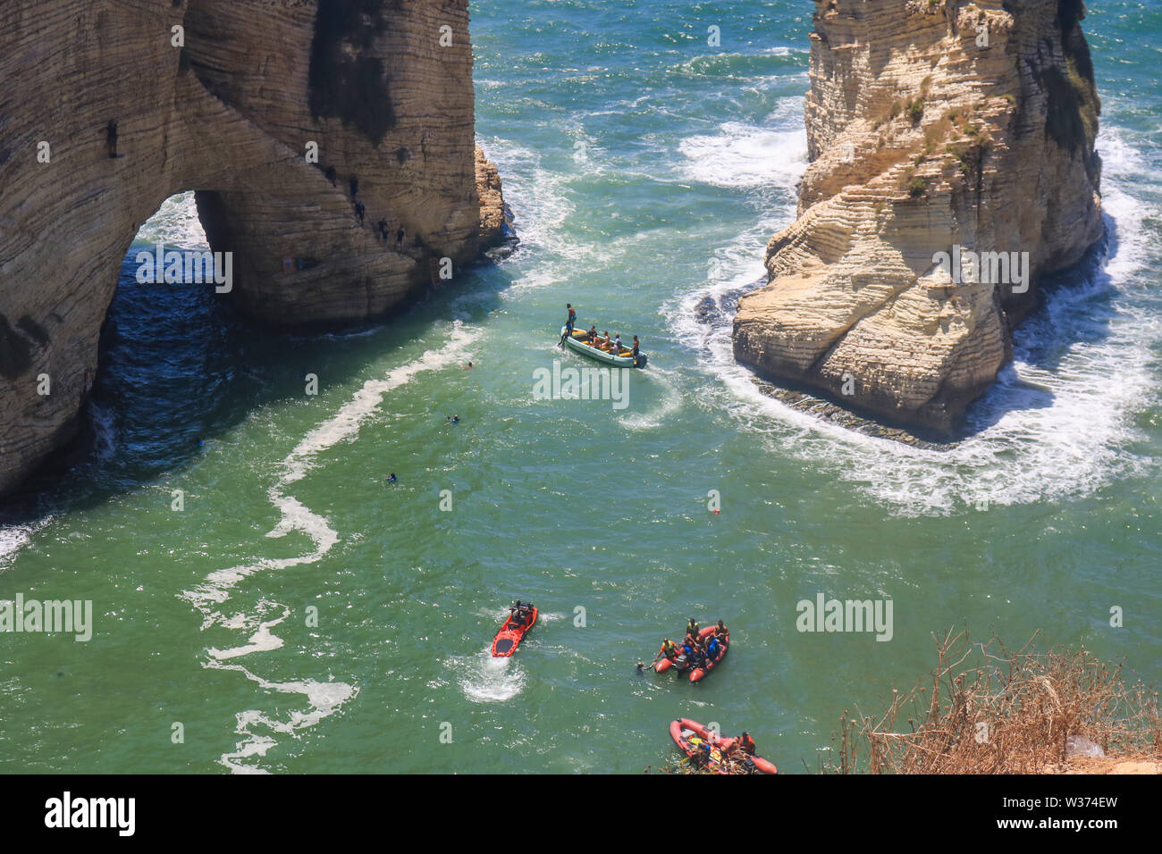 Beirut, Lebanon. 13th July 2019. Safety dinghings pick up divers from ...