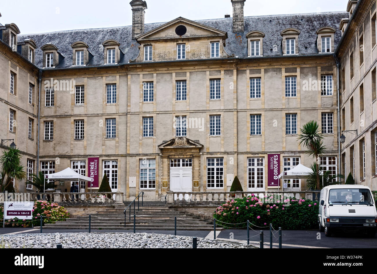 Bayeux Tapestry Museum, entrance, old stone building, symmetrical ...
