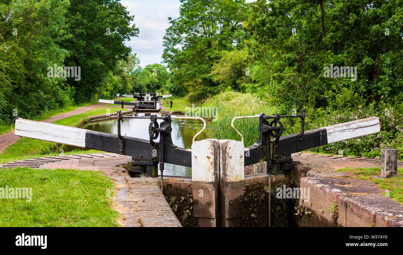 A flight of locks on the Tardebigge Flight, Worcester and Birmingham ...