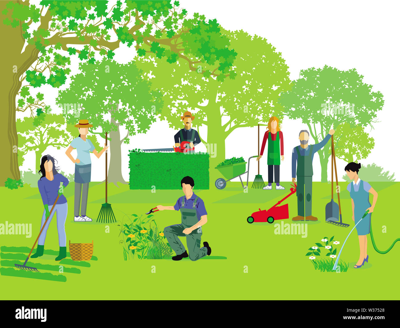 Gardeners work in the garden Stock Photo - Alamy