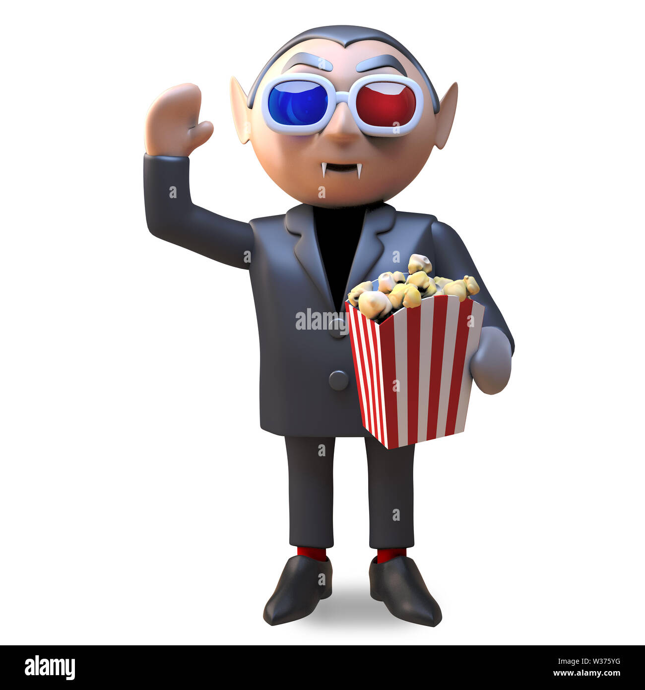Cartoon vampire dracula eating popcorn while watching a 3d horror movie ...