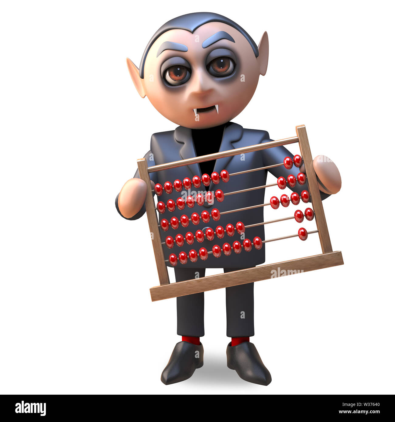 Vampire dracula monster counting on his abacus of red beads, 3d ...