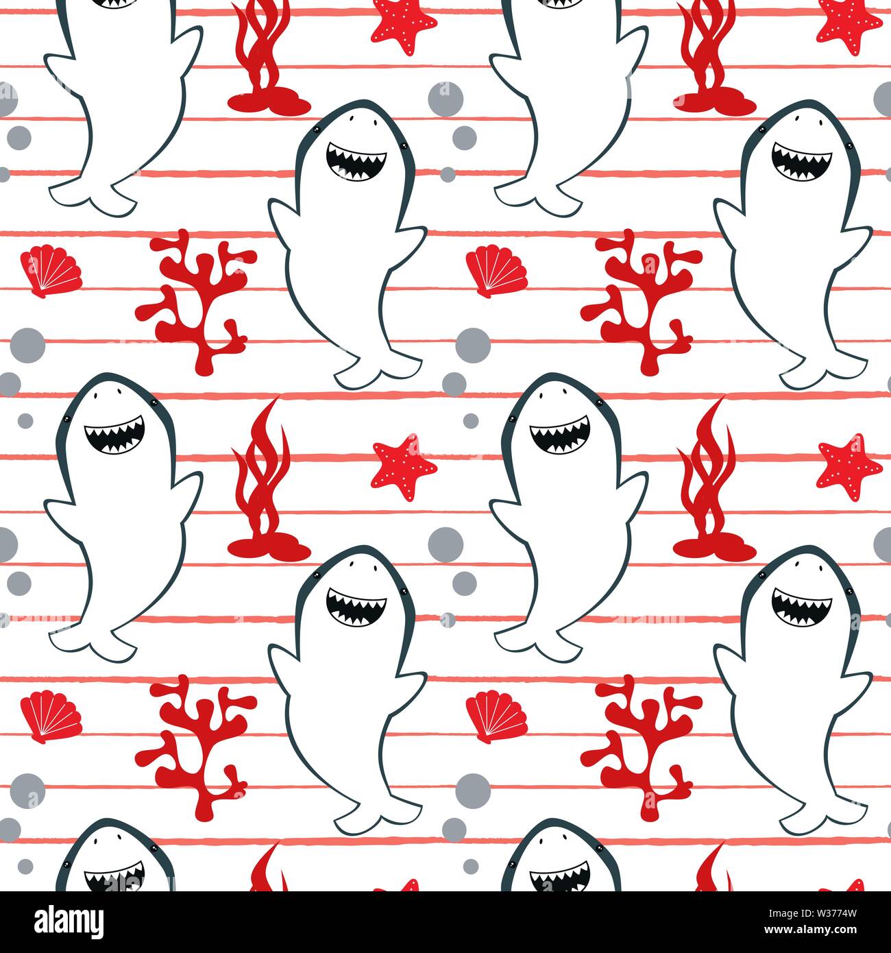 cute lovely cartoon summer marine striped seamless vector pattern ...