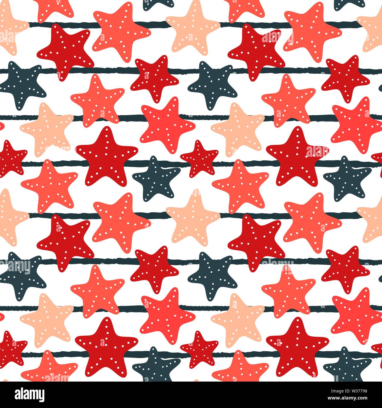 cute summer seamless vector pattern illustration with starfish on blue ...