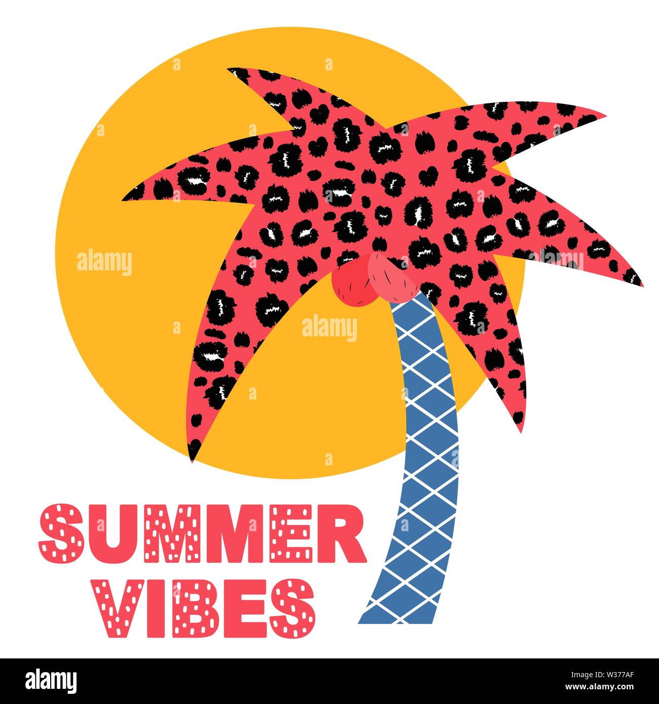 cute summer vibes vector card with palm tree and sun Stock Vector Image ...