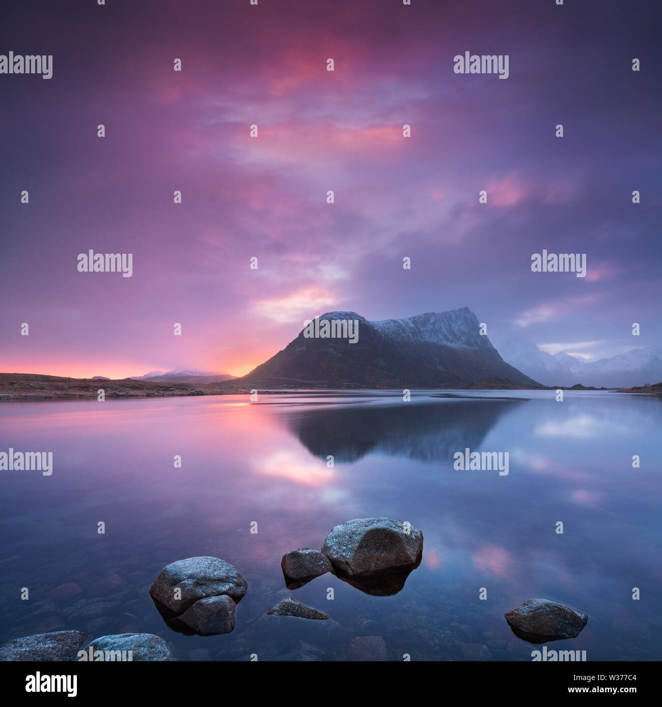 Famous tourist attraction on Lofoten Islands, Norway in autumn ...