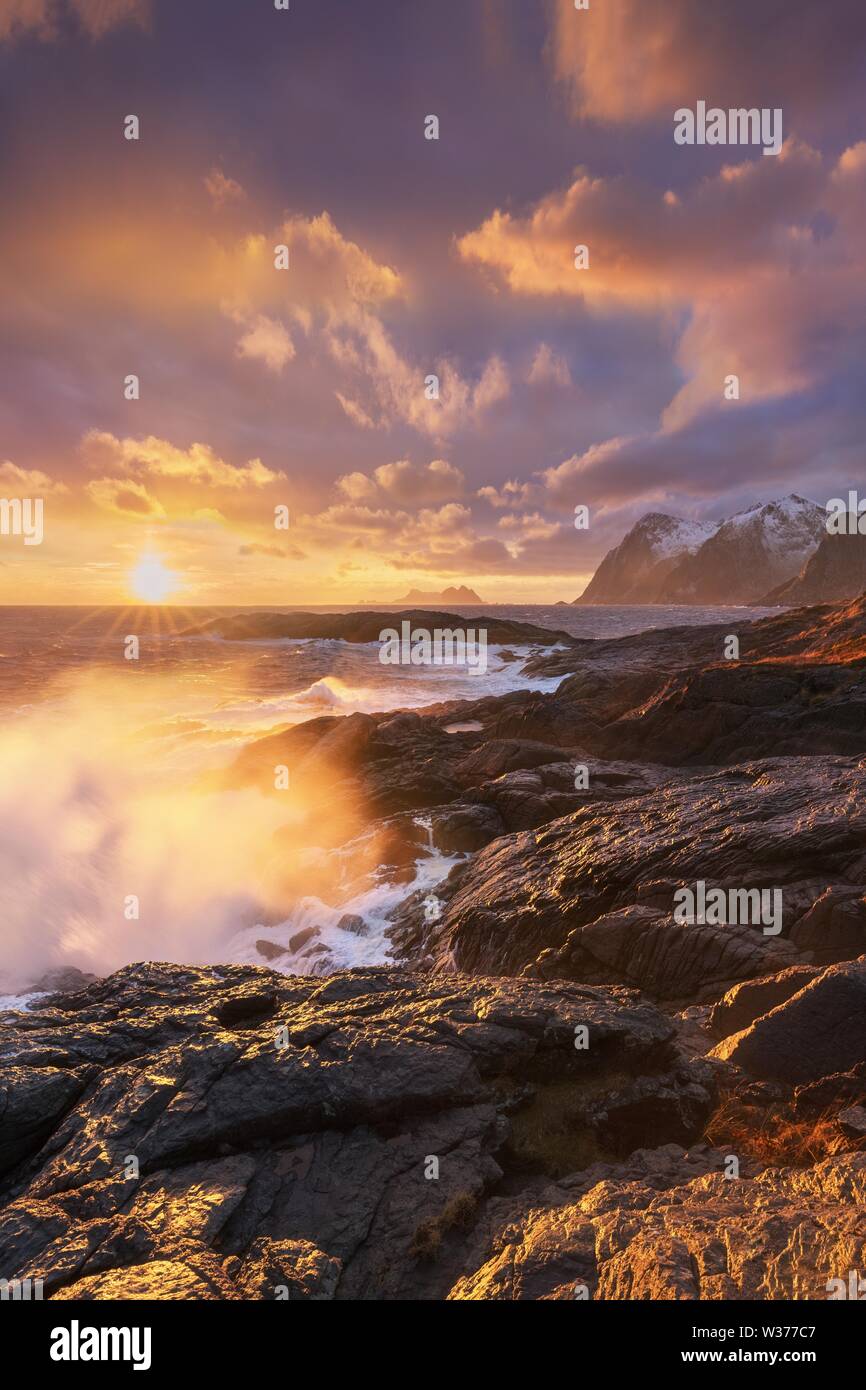 Famous tourist attraction on Lofoten Islands, Norway in autumn ...