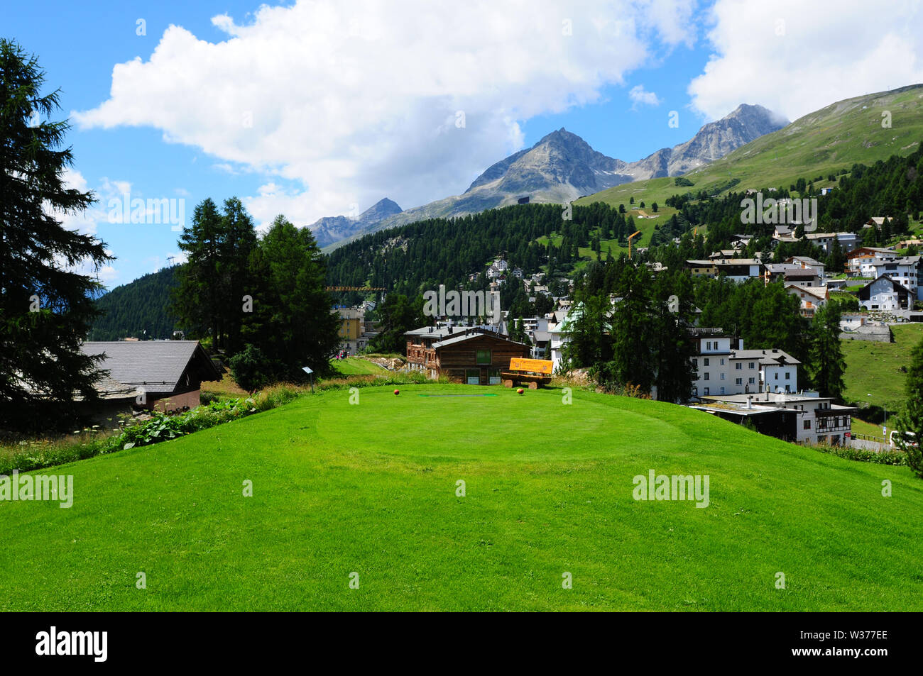 Swiss alps: The Kulm Hotel 9 hole golf course in St. Moritz in the ...