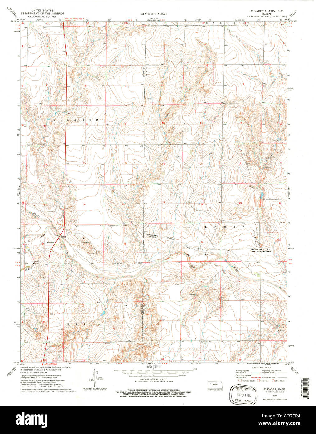 USGS TOPO Map Kansas KS Elkader 801589 1974 24000 Restoration Stock ...