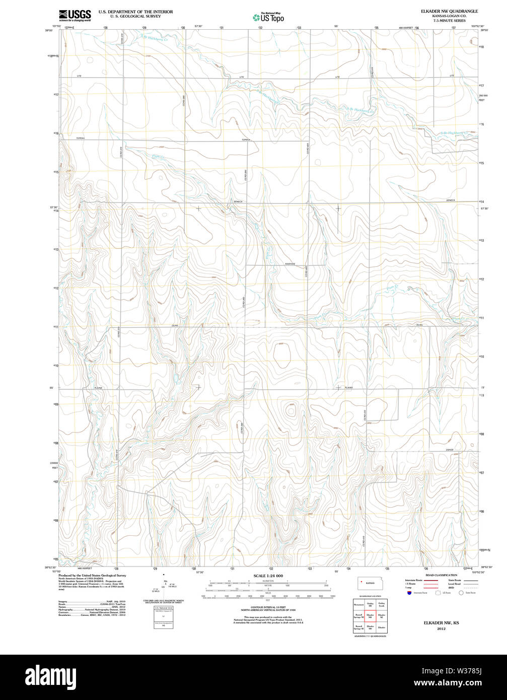 USGS TOPO Map Kansas KS Elkader NW 20120904 TM Restoration Stock Photo ...