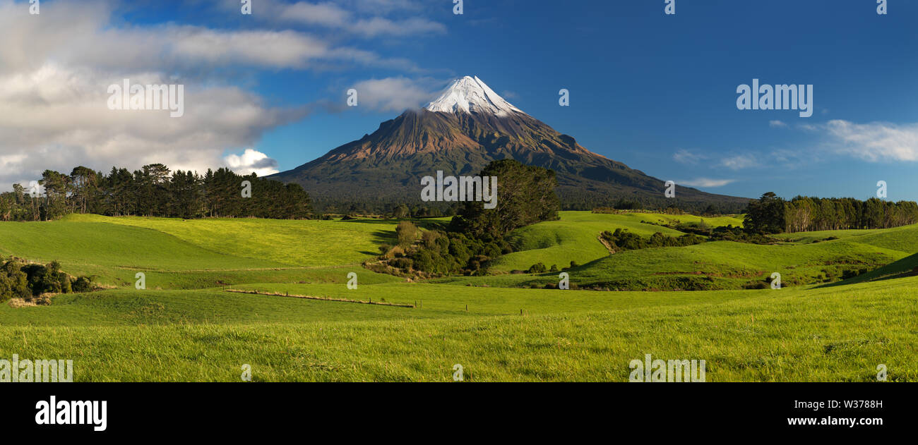 Mount Taranaki under the blue sky. Beauty volcano on New Zealand in the ...