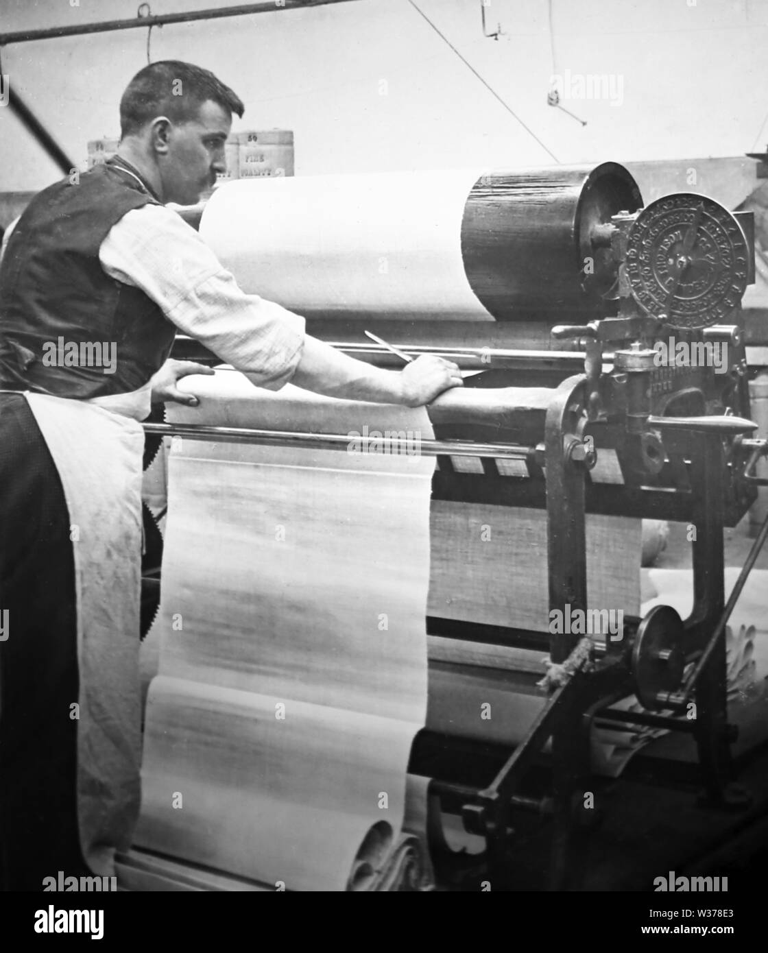 Linen manufacture, Web measuring machine Stock Photo - Alamy