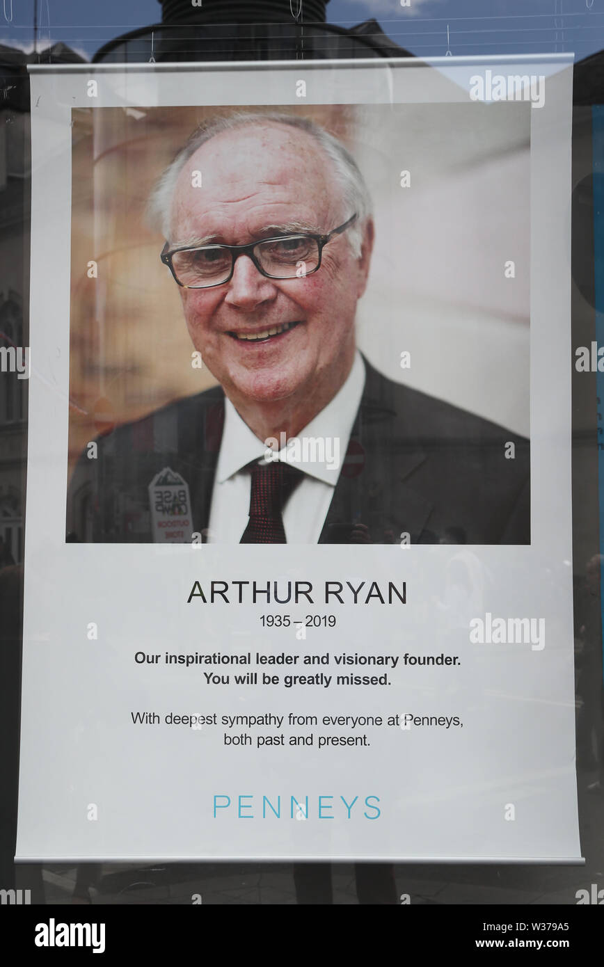 A tribute in the shop window as the funeral cortege for Penneys/Primark ...