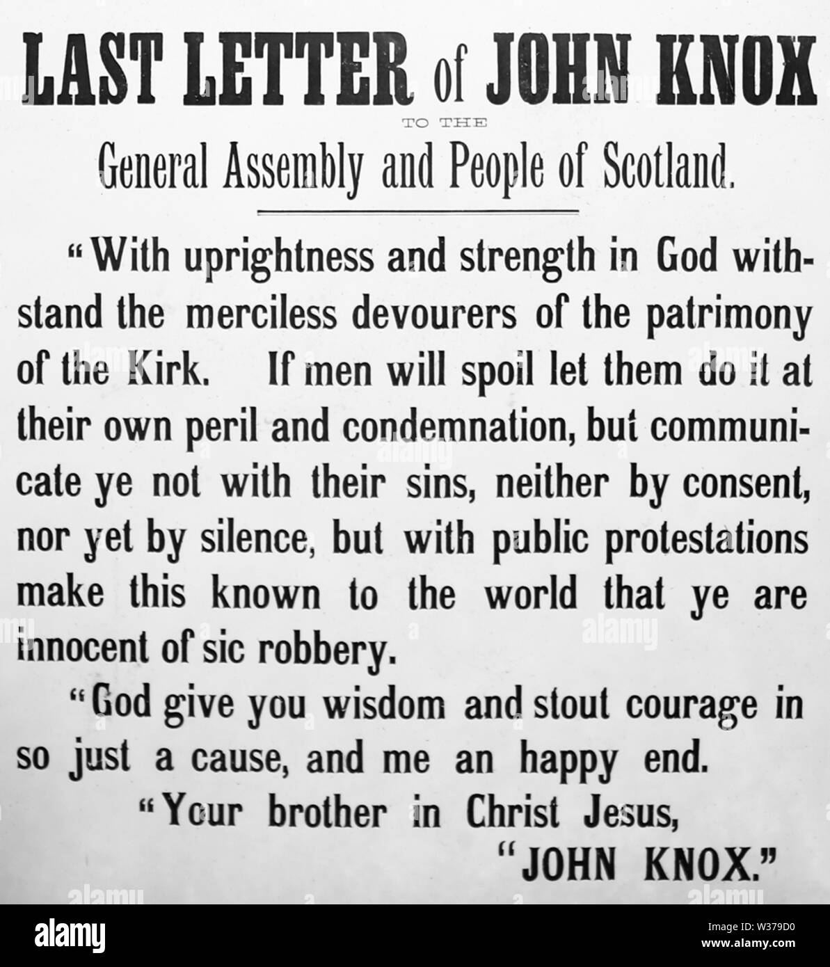 Last letter of John knox Stock Photo - Alamy
