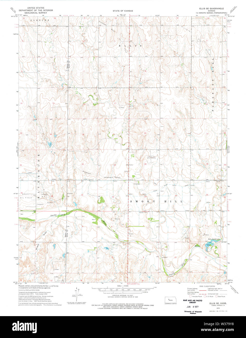 USGS TOPO Map Kansas KS Ellis SE 511285 1974 24000 Restoration Stock ...