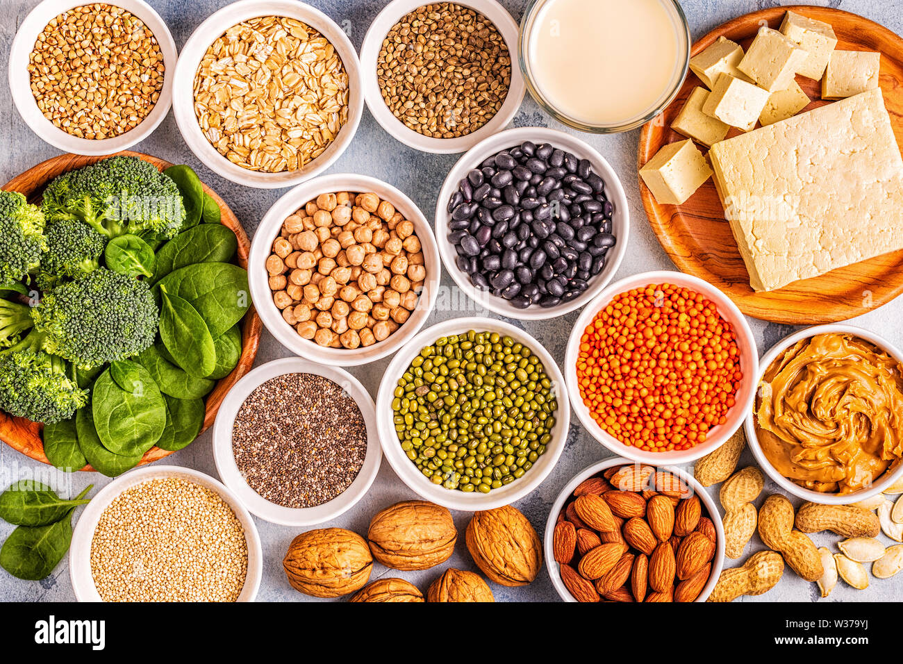 Healthy diet vegan food, veggie protein sources. Top view Stock Photo ...