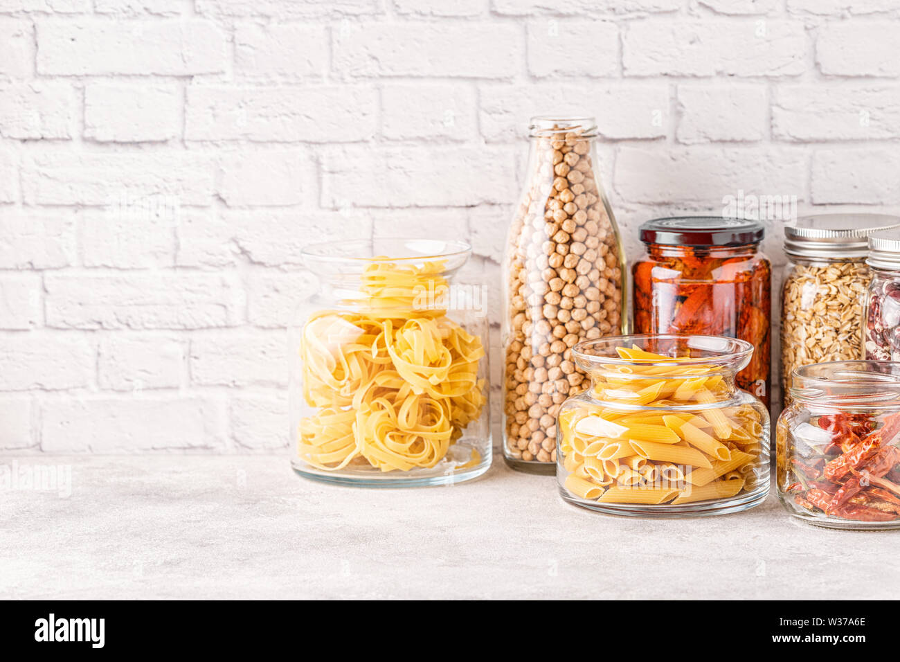 Products in glassware. Eco friendly food storage, zero waste concept ...