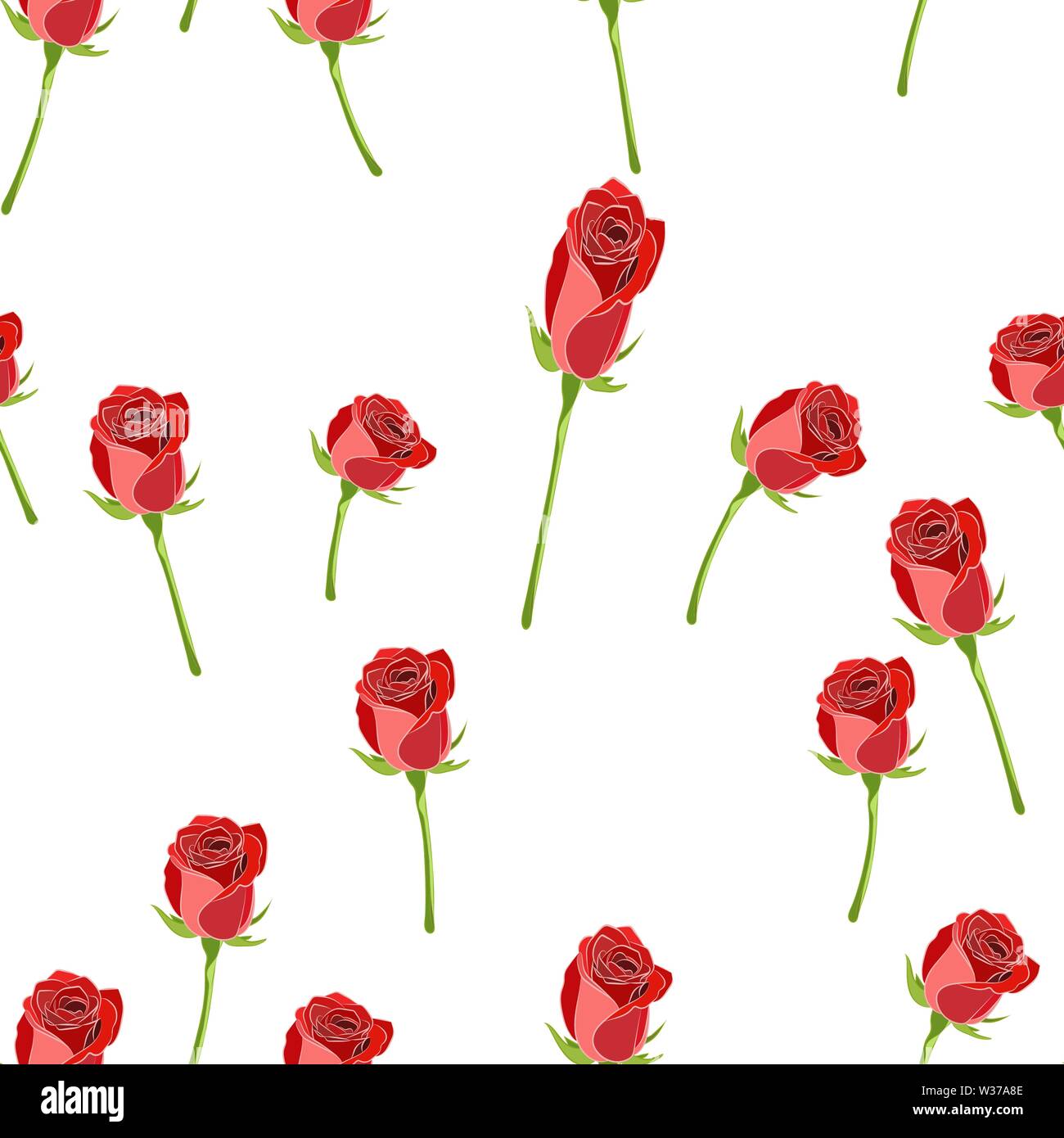 Vector seamless pattern with red rose button on the stem and branches ...
