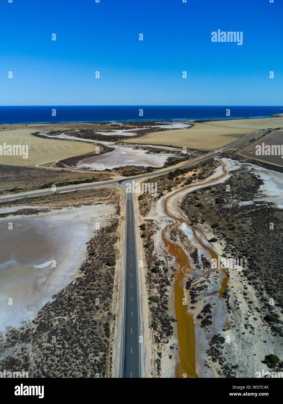 Aerial of the Dutton River near Arno Bay Eyre Peninsula South Australia ...