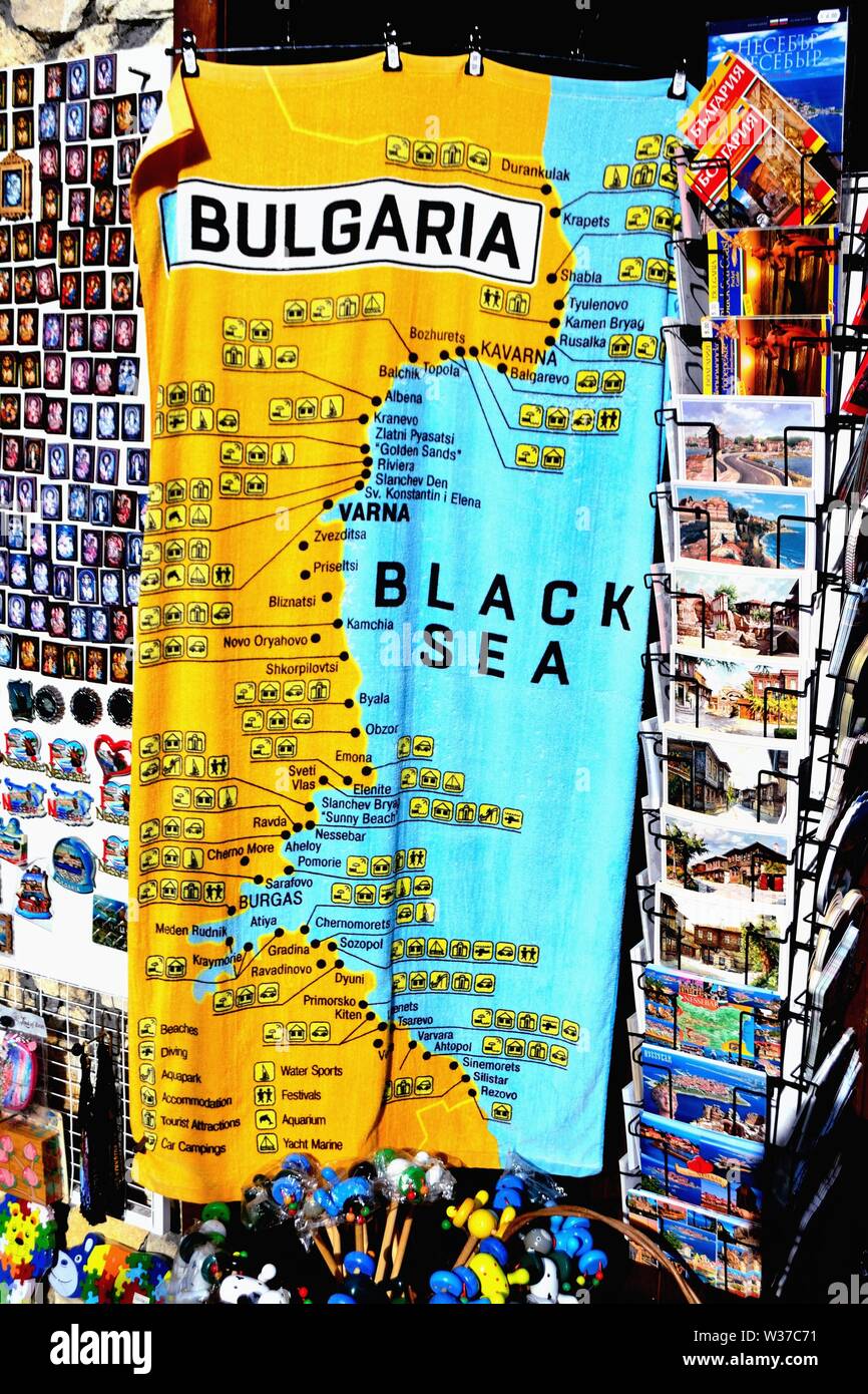 Selling typical maps in NESSEBAR - Black Sea - BULGARIA Stock Photo - Alamy