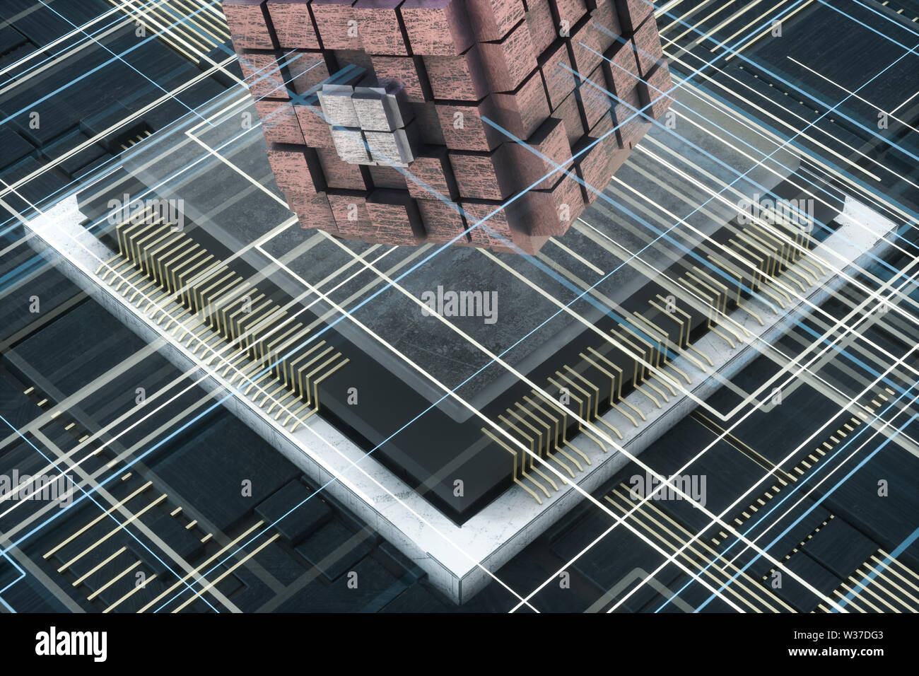 Circuit board and electronic lines background, 3d rendering. Computer ...