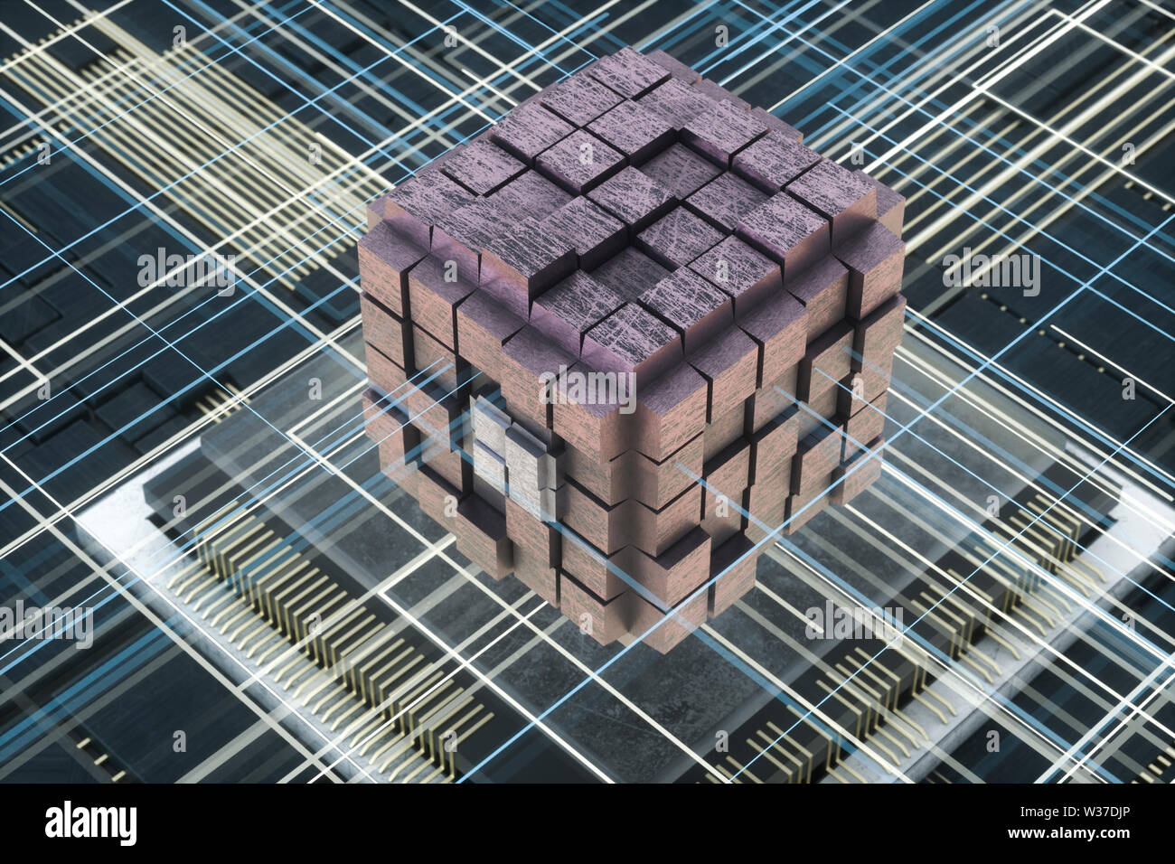 Circuit board and electronic lines background, 3d rendering. Computer ...