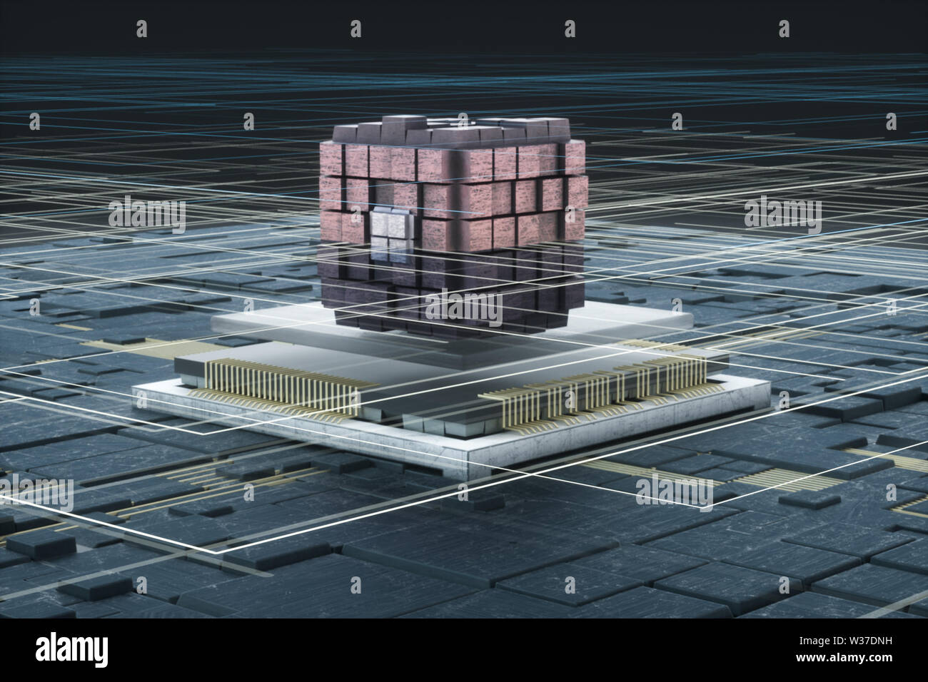 Circuit board and electronic lines background, 3d rendering. Computer ...