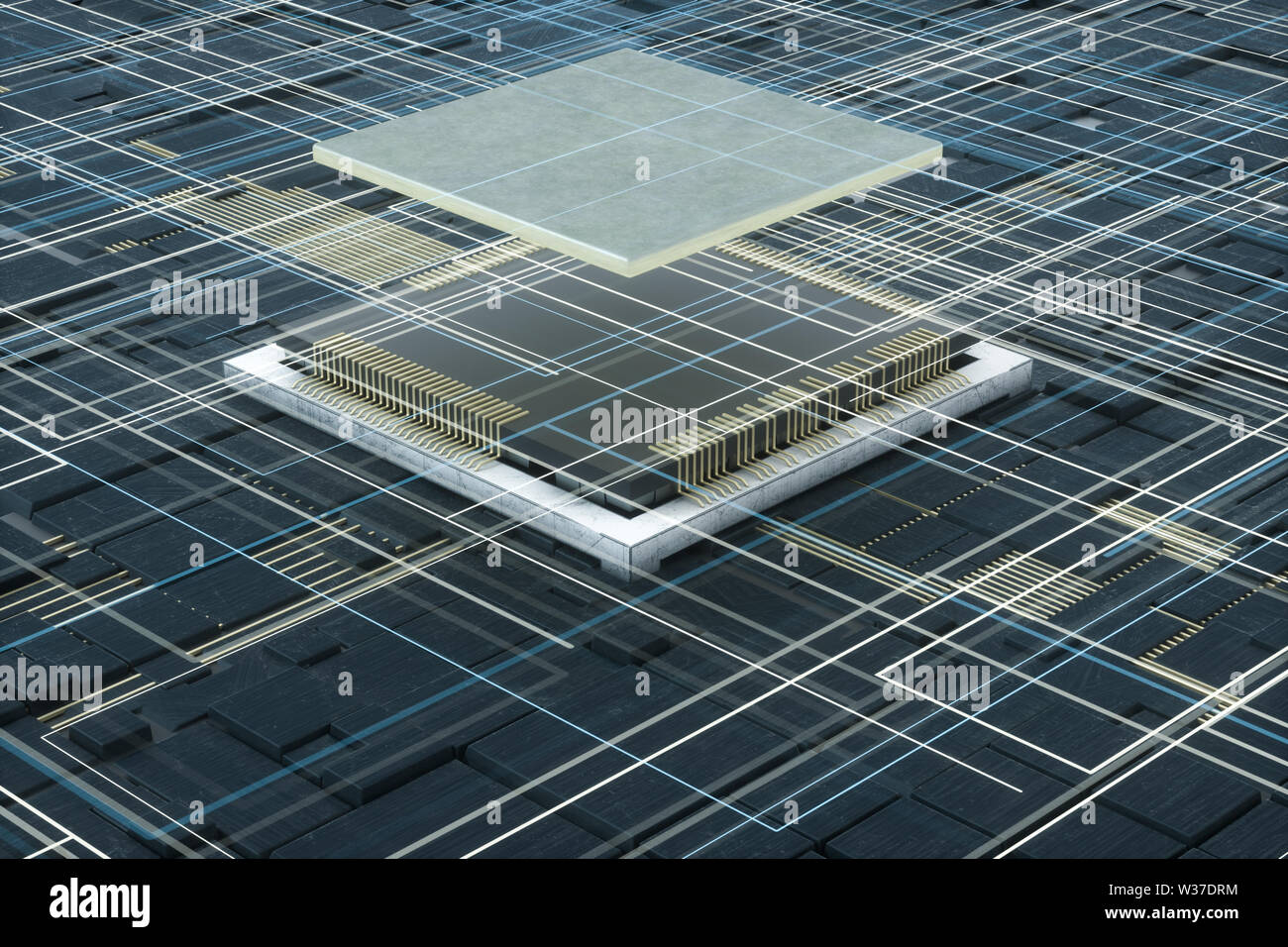 Circuit board and electronic lines background, 3d rendering. Computer ...