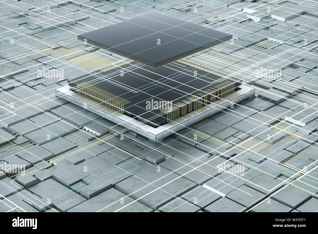 Circuit board and electronic lines background, 3d rendering. Computer ...