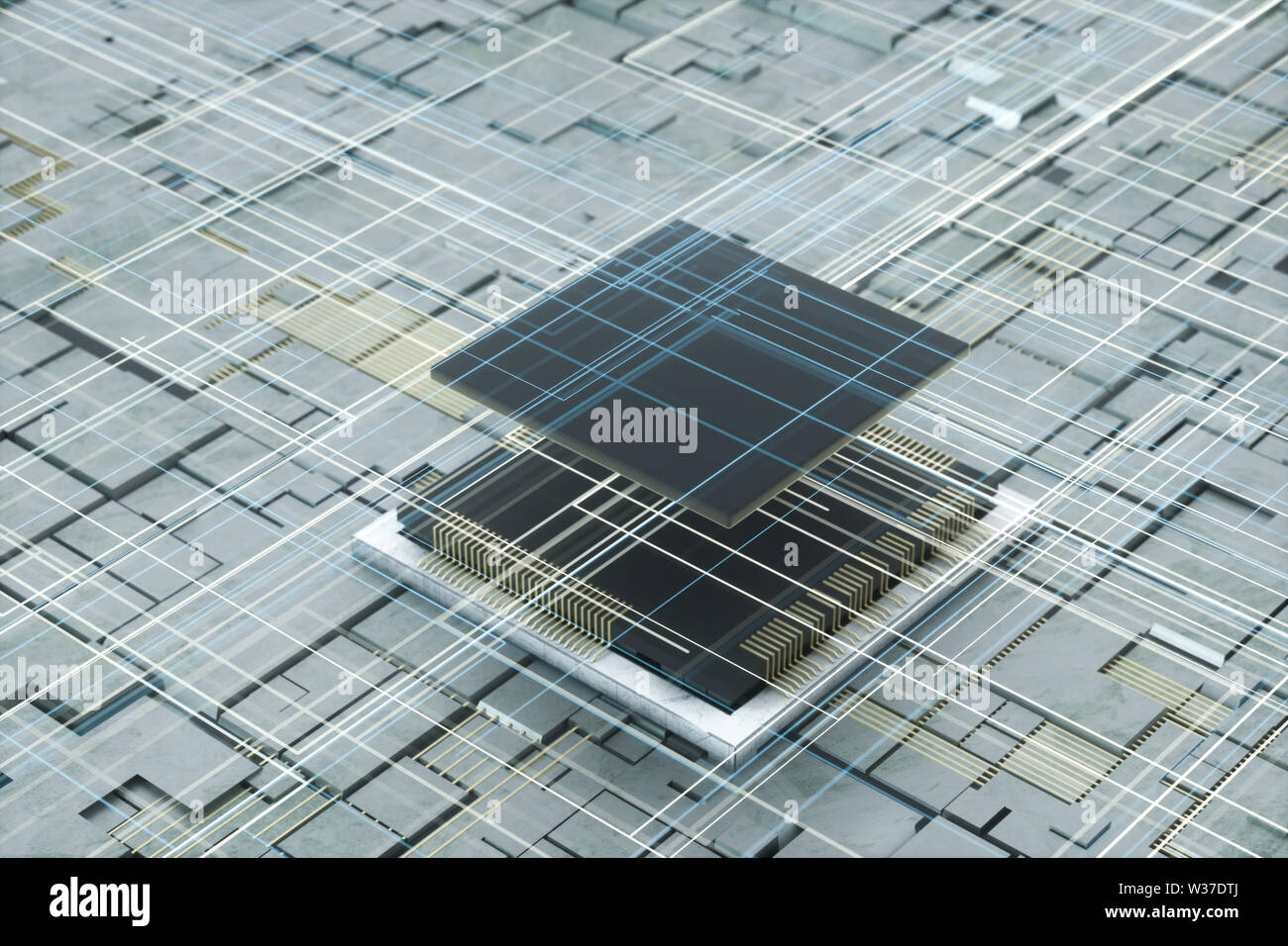 Circuit board and electronic lines background, 3d rendering. Computer ...