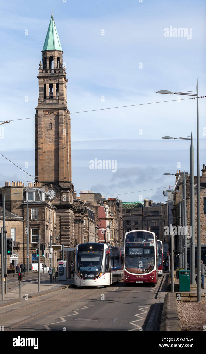 Lothian buses bus alongside Edinburgh tram 265 at West end Princes ...