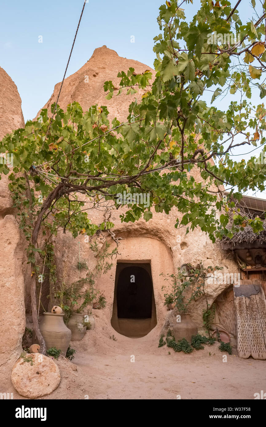 Entrance to the traditional cave house made in famous rock formations ...