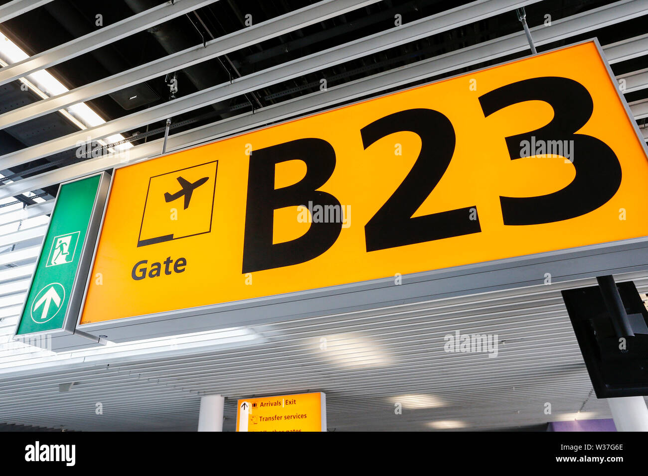 SCHIPHOL, 13-07-2019, Schiphol Airport Air port Airfield. Gate B23 sign ...