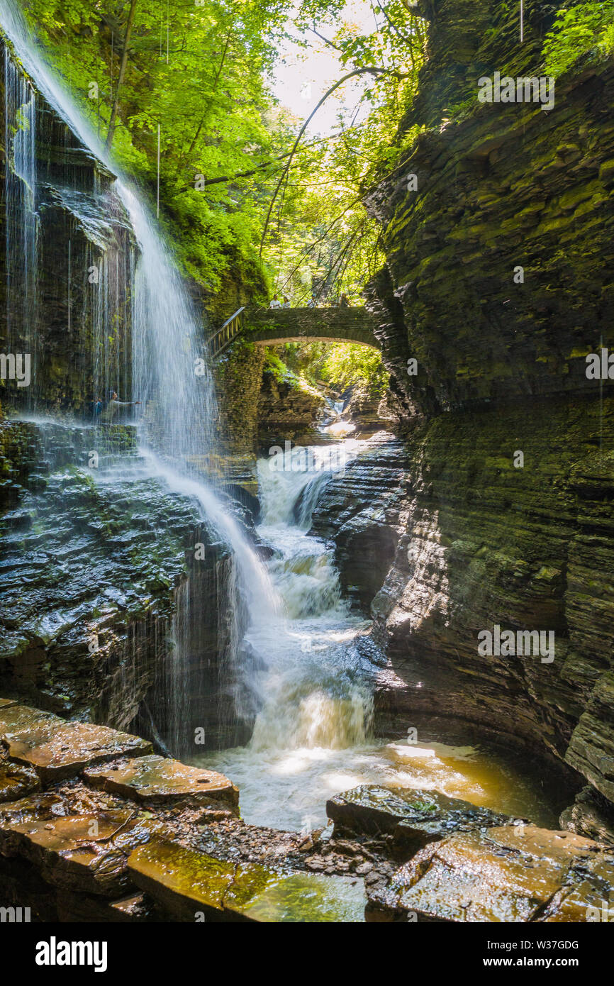 Soothing waterfall along the hiking trails at Watkins Glen State Park ...