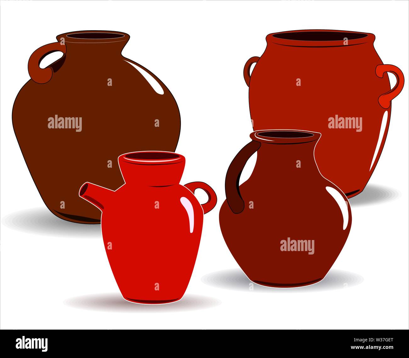 Flat drawing of ceramic jugs. Tableware for drinks. Ceramic jug ...