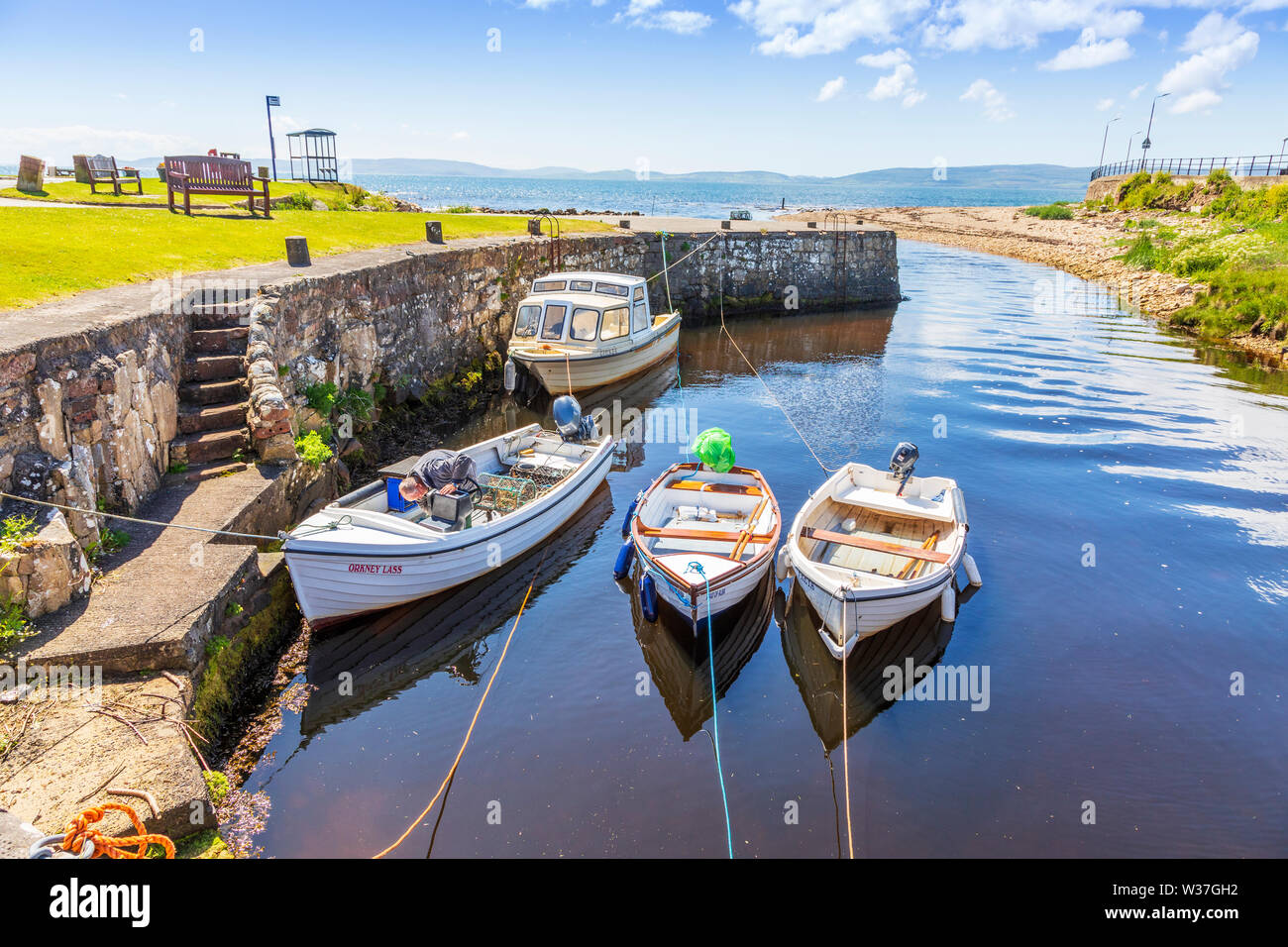 Small harbour at Shiskine, Arran, Isle of Arran at the Kilbrannan Sound ...
